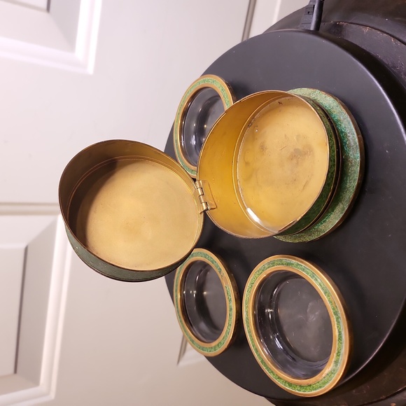 Accents | Antique Coaster Set Of Four W Green Enamel Coaster Case Glass ...